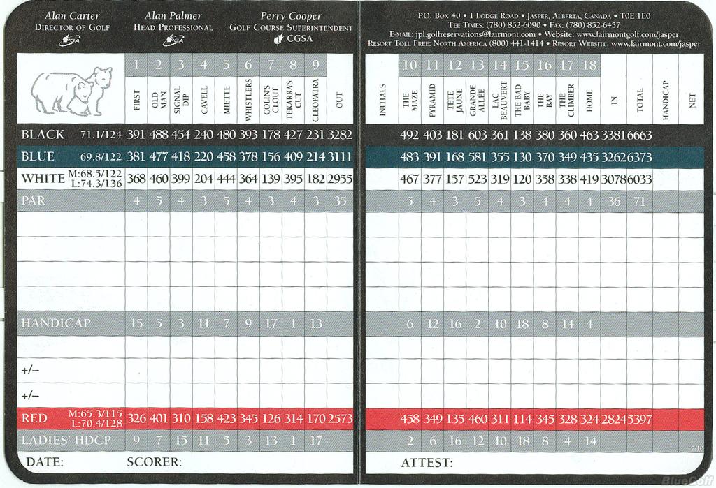 Jasper Park Lodge GC - Actual Scorecard | Course Database