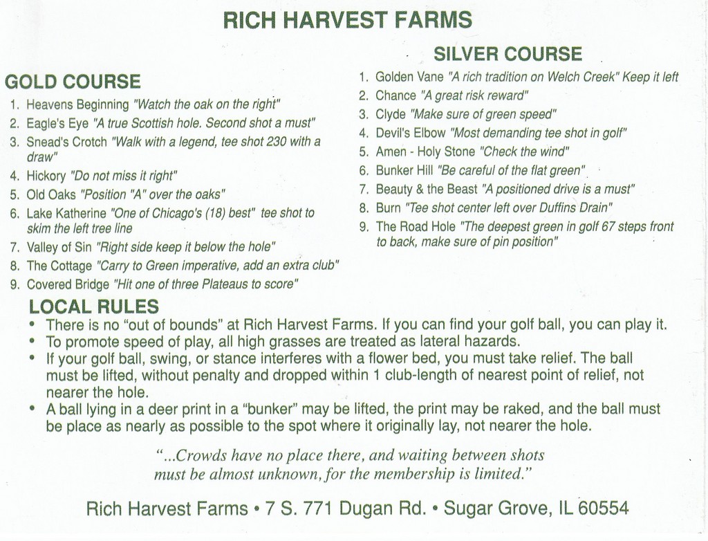 Rich Harvest Farms - Course Profile | Course Database