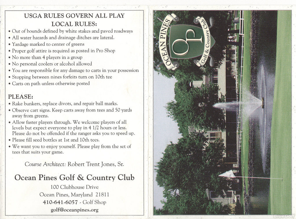 Ocean Pines Golf Club - Actual Scorecard | Course Database
