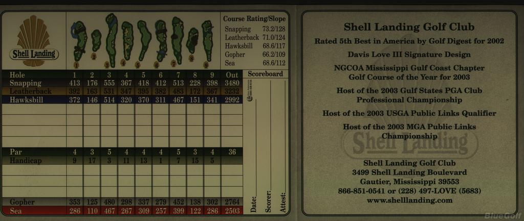 Shell Landing Golf Club - Course Profile | Course Database