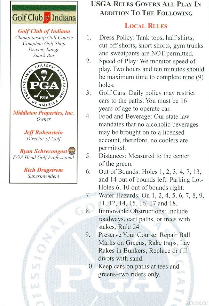 Golf Club of Indiana, The - Layout Map | Course Database