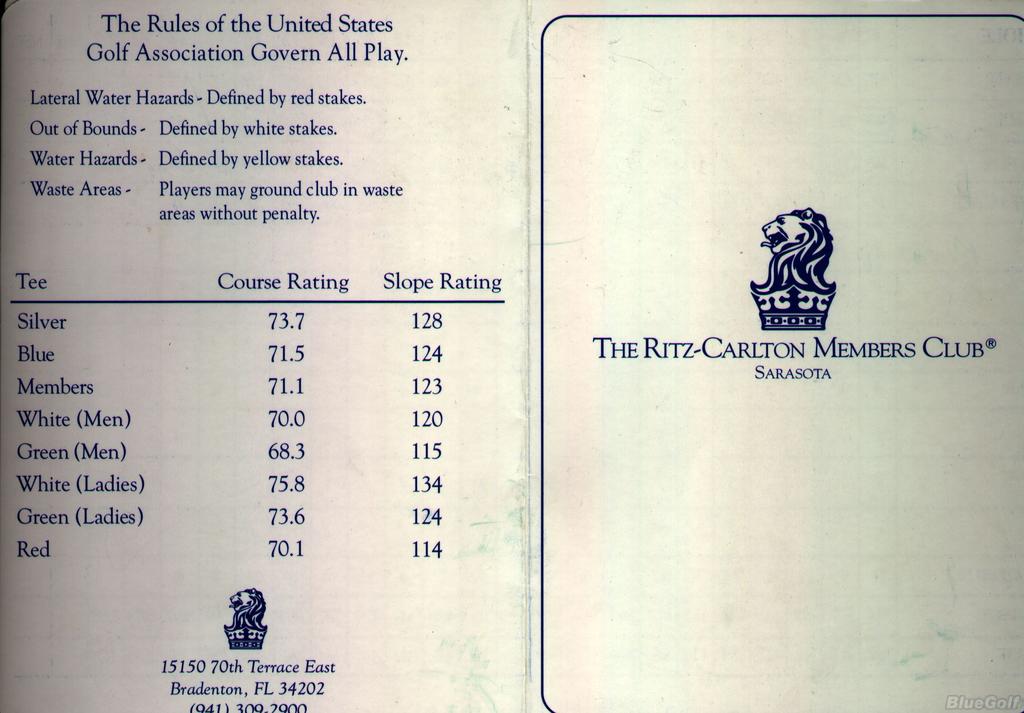 Ritz Carlton Sarasota - Course Profile | Course Database