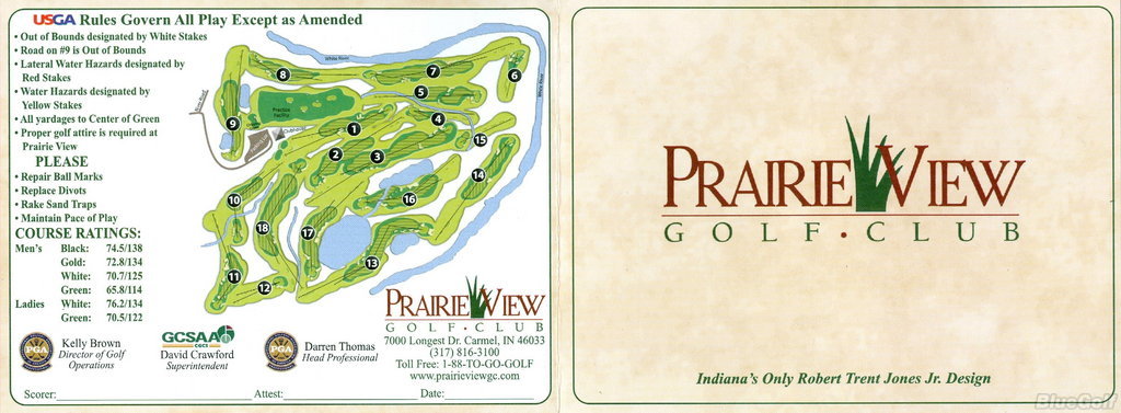 Actual Scorecard for Prairie View Golf Club