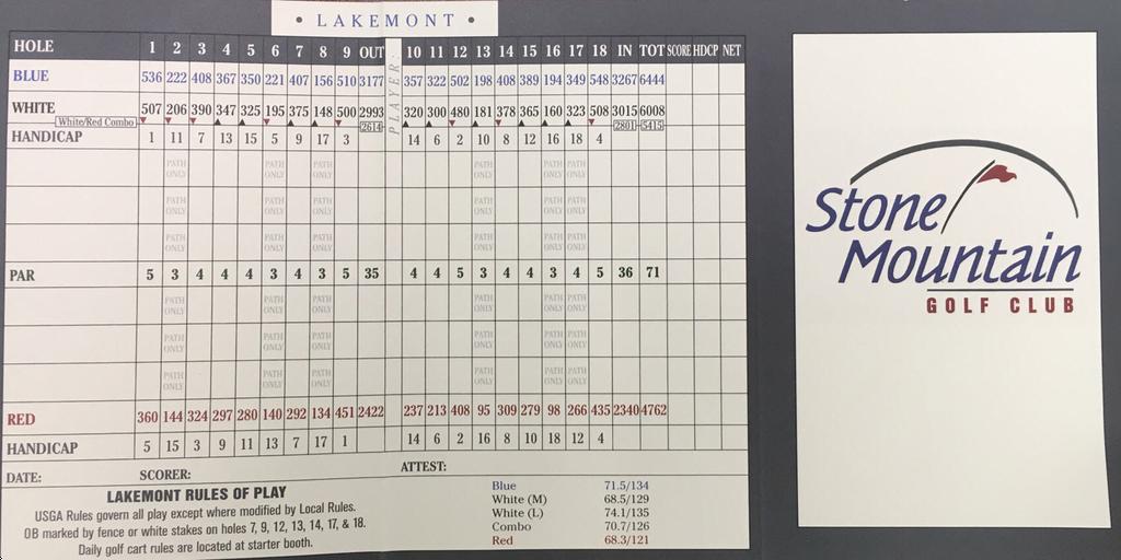 Stone Mountain Golf Club - Lakemont - Course Profile | Course Database