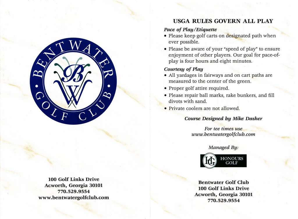 Actual Scorecard for Bentwater Golf Club