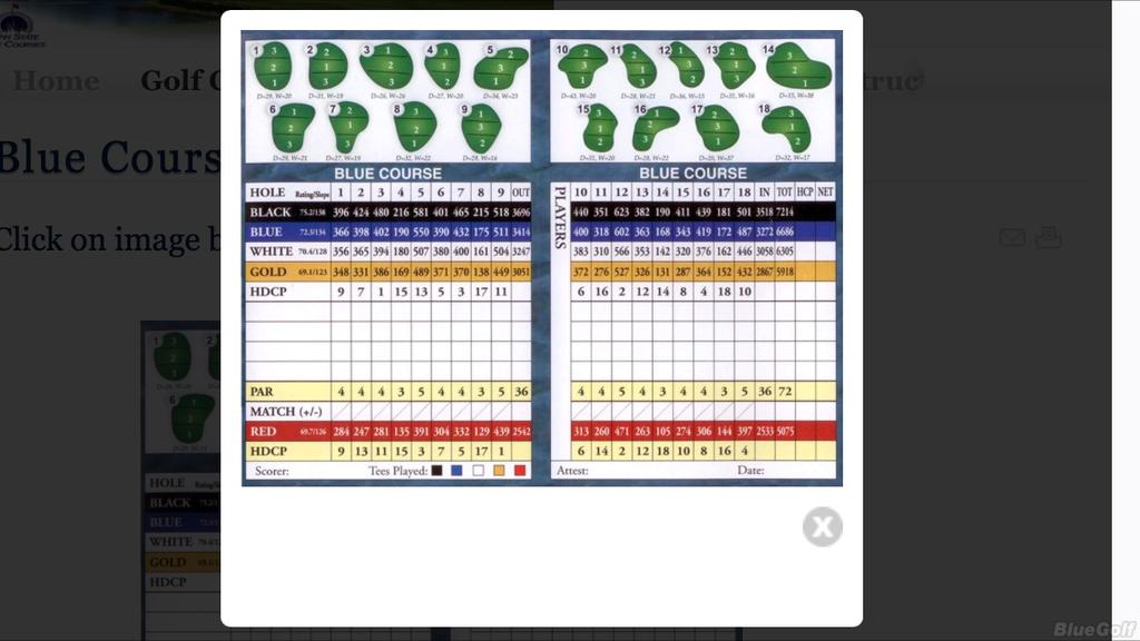 Actual Scorecard for Penn State Golf Club - Blue